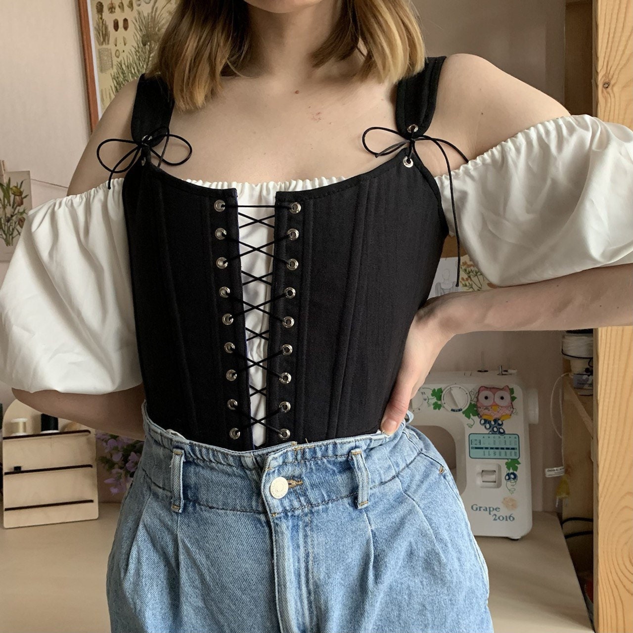 Reversible Linen Overbust Corset, Black & Red Corset, Renaissance ...