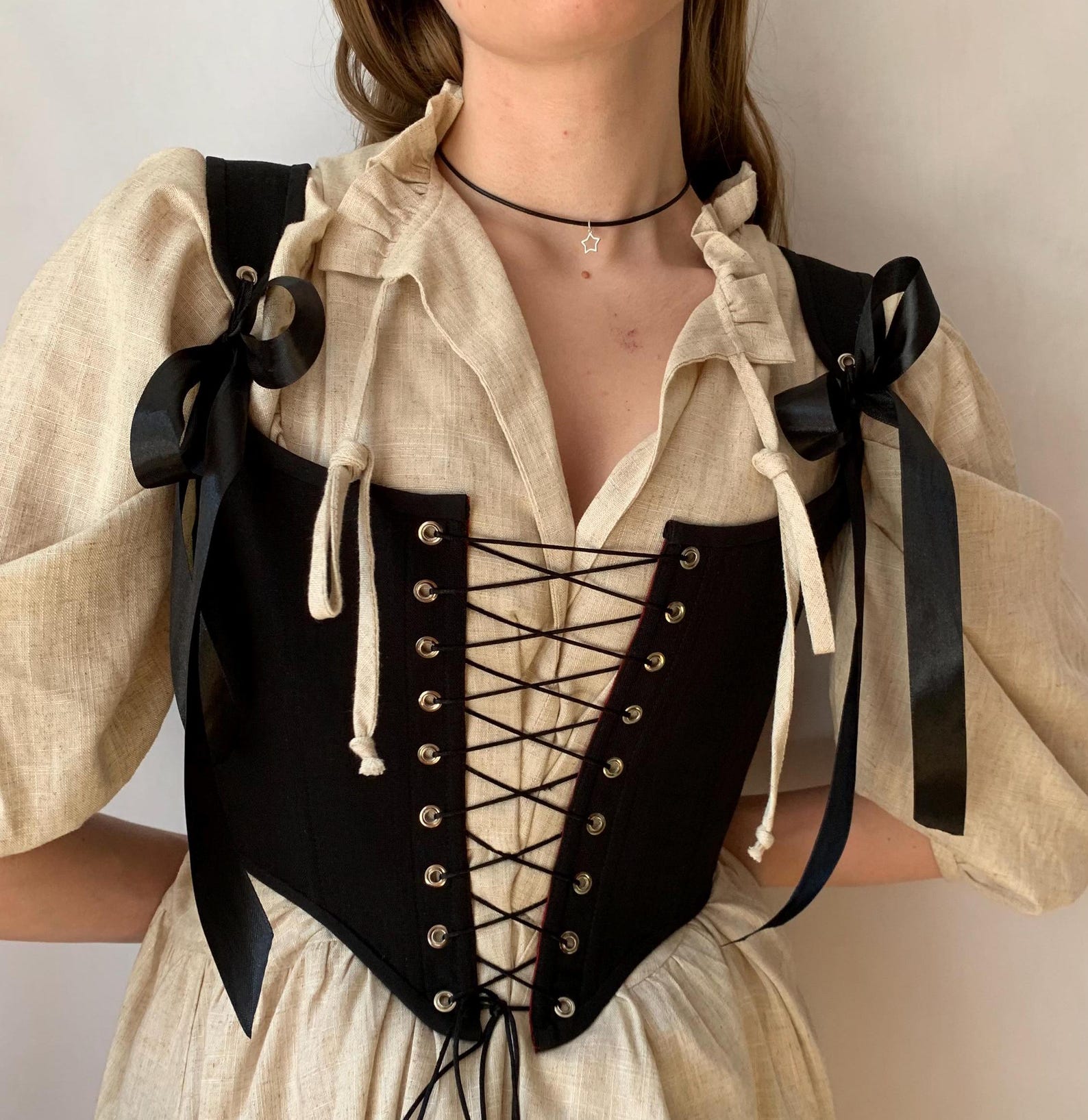 Black & Red Overbust Victorian Stays, Reversible Linen Corset ...
