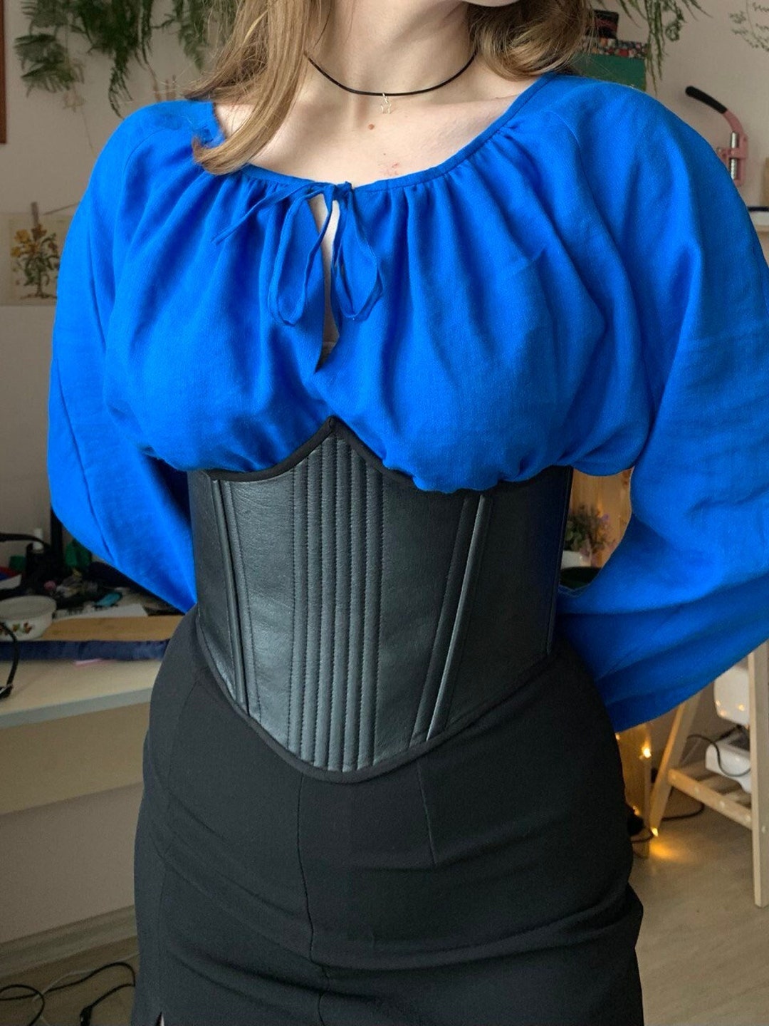 Rebersible Underbust Leather Corset, Black Handmade Corset Belt ...