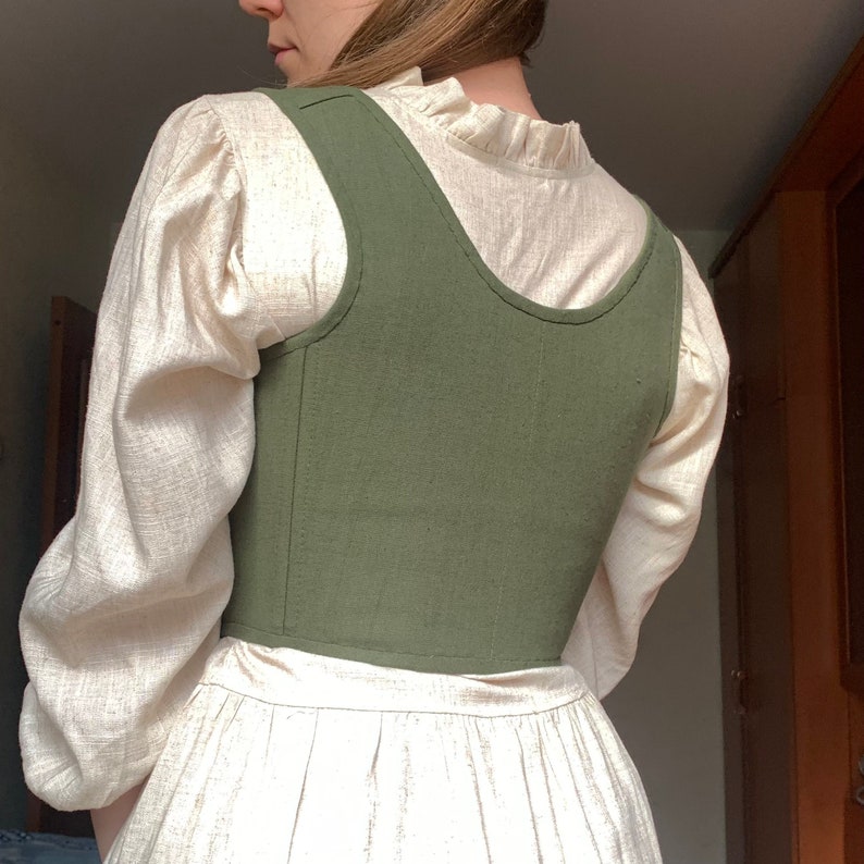 Reversible Renaissance Rococo Stays, Linen Overbust Corset, Green Front ...
