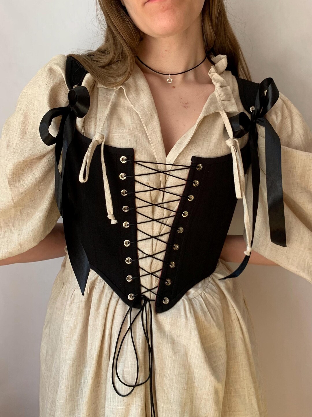 Black & Red Overbust Victorian Stays, Reversible Linen Corset ...