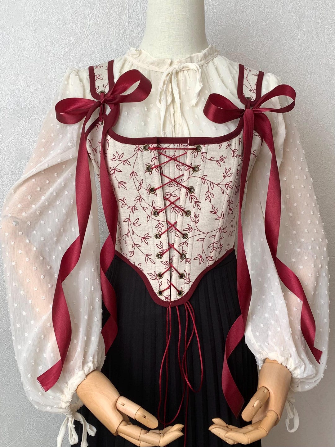 Reversible Botanical Floral Overbust Corset With Modesty Panel, Red ...
