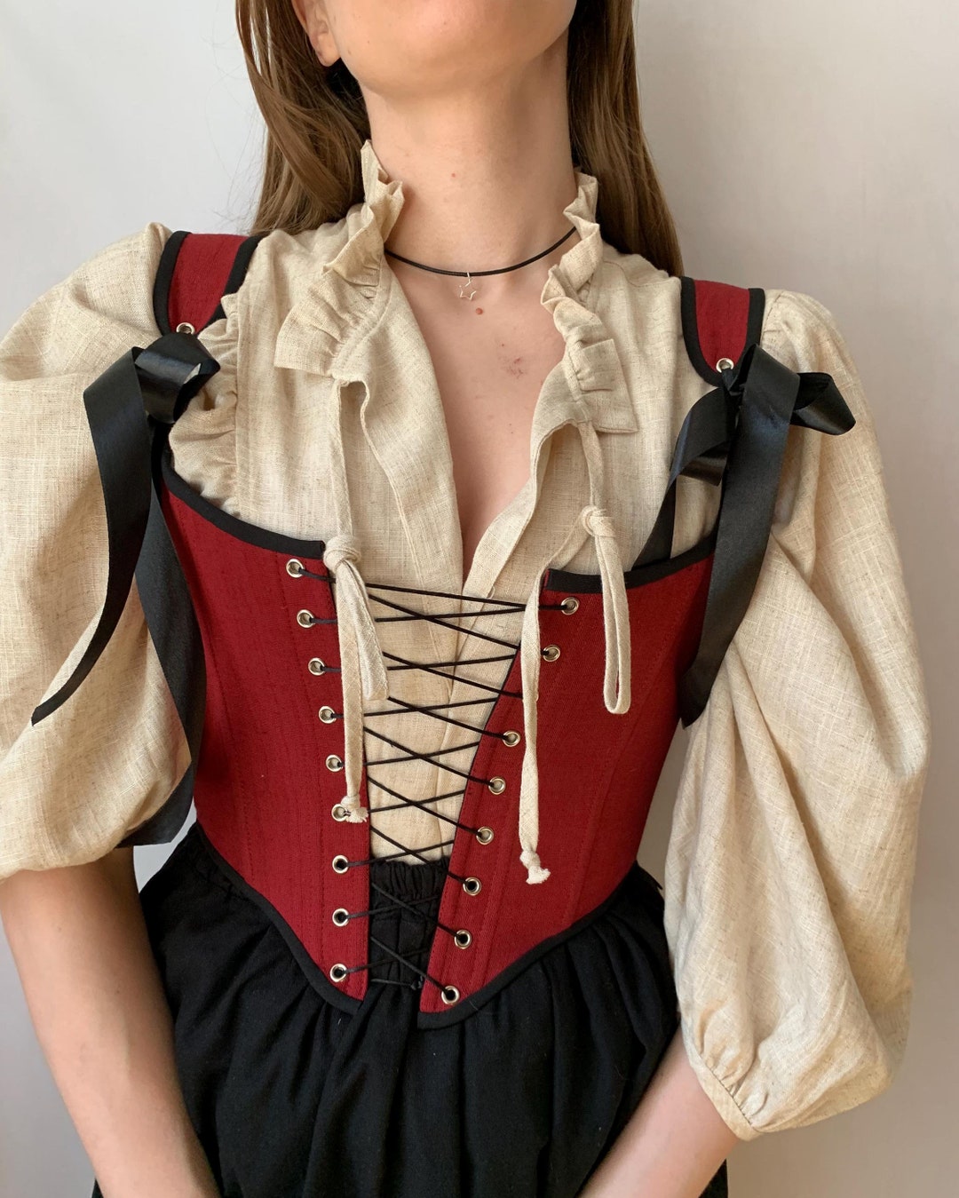 Black & Red Overbust Victorian Stays, Reversible Linen Corset ...
