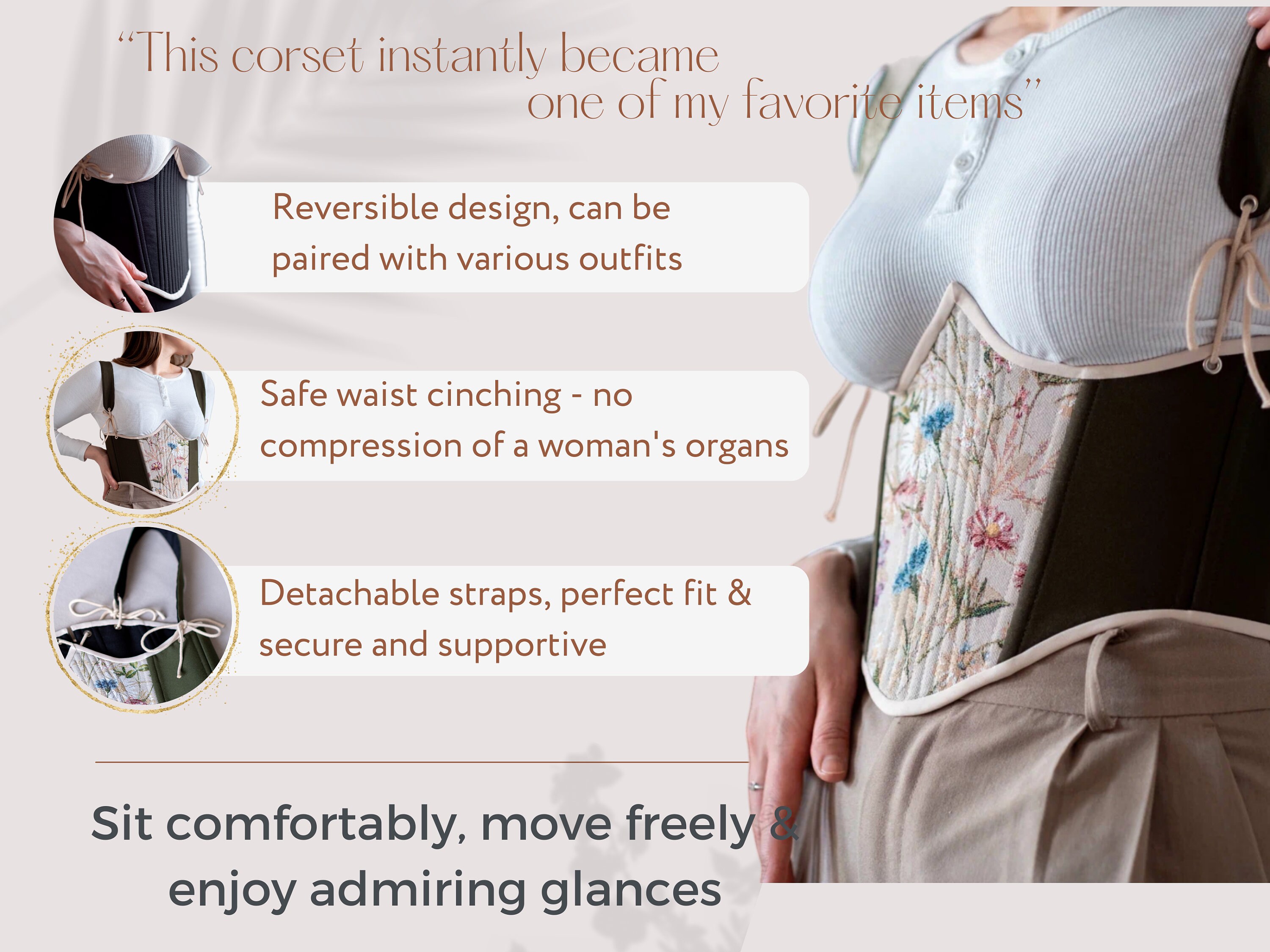 Reversible Underbust Corset Belt With Wildflowers, Soft Cotton Corset ...