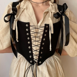 Black & Red Overbust Victorian Stays, Reversible Linen Corset ...