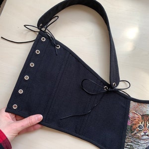 Reversible Black Tapestry Corset With Cats, Cute Corset Top, Underbust ...