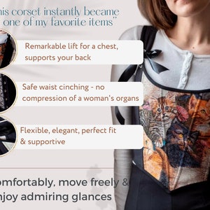 Black Tapestry Corset With Charming Cats, Cute Corset Top, Overbust ...