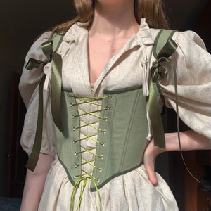 Reversible Renaissance Rococo Stays, Linen Overbust Corset, Green Front ...