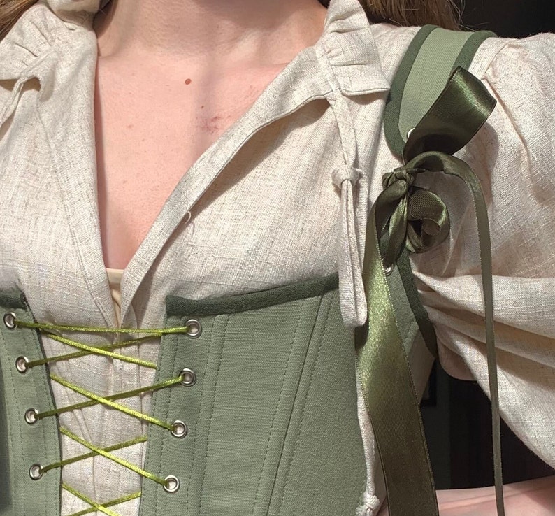 Reversible Renaissance Rococo Stays, Linen Overbust Corset, Green Front ...