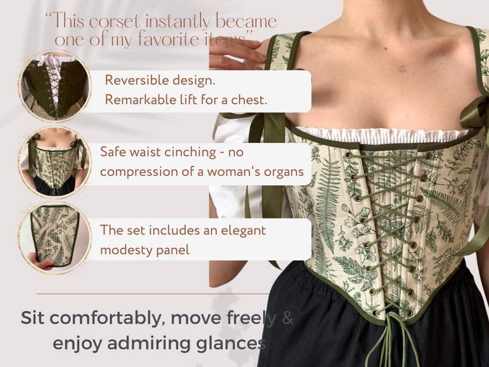 Reversible Botanical Floral Print Overbust Corset With Modesty Panel ...