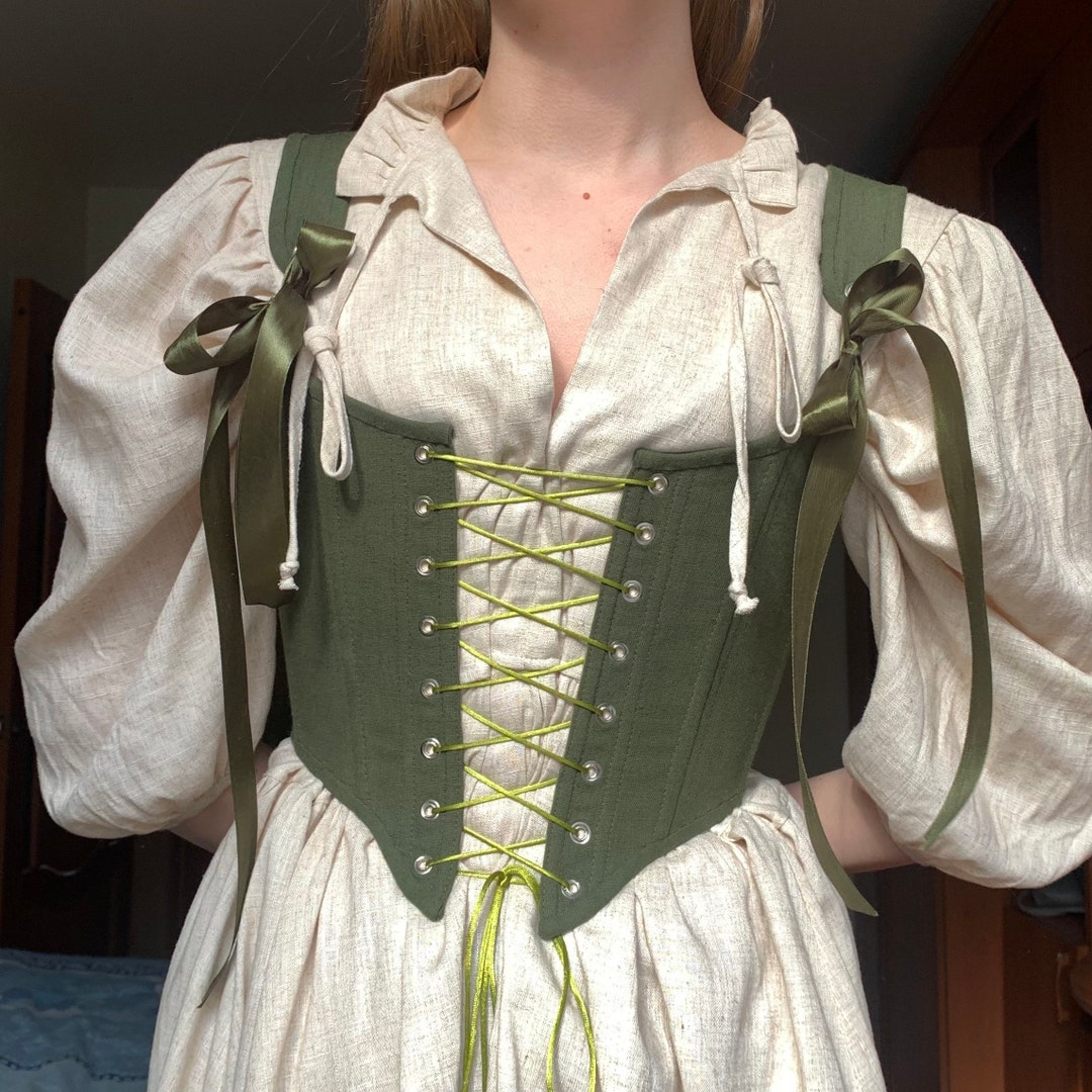 Reversible Renaissance Rococo Stays, Linen Overbust Corset, Green Front ...