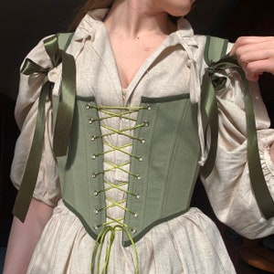 Reversible Renaissance Rococo Stays, Linen Overbust Corset, Green Front ...
