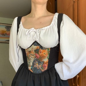 Reversible Black Tapestry Corset With Cats, Cute Corset Top, Underbust ...