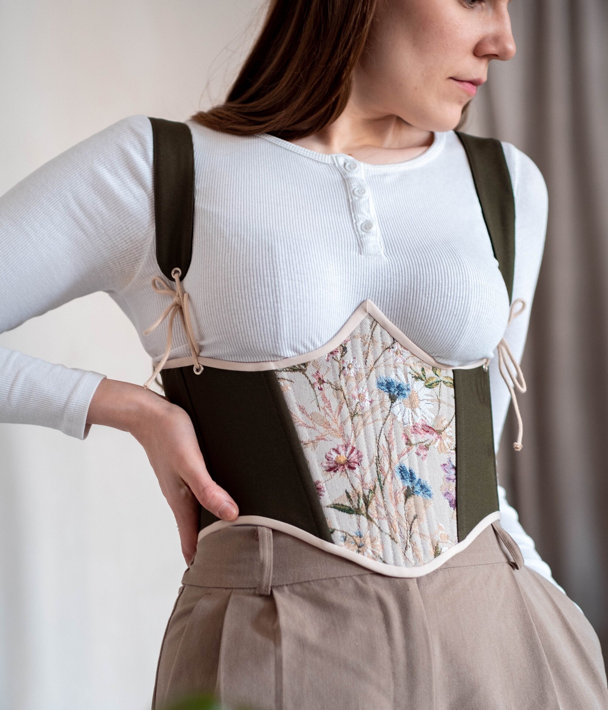 Reversible Underbust Corset Belt With Wildflowers, Soft Cotton Corset ...