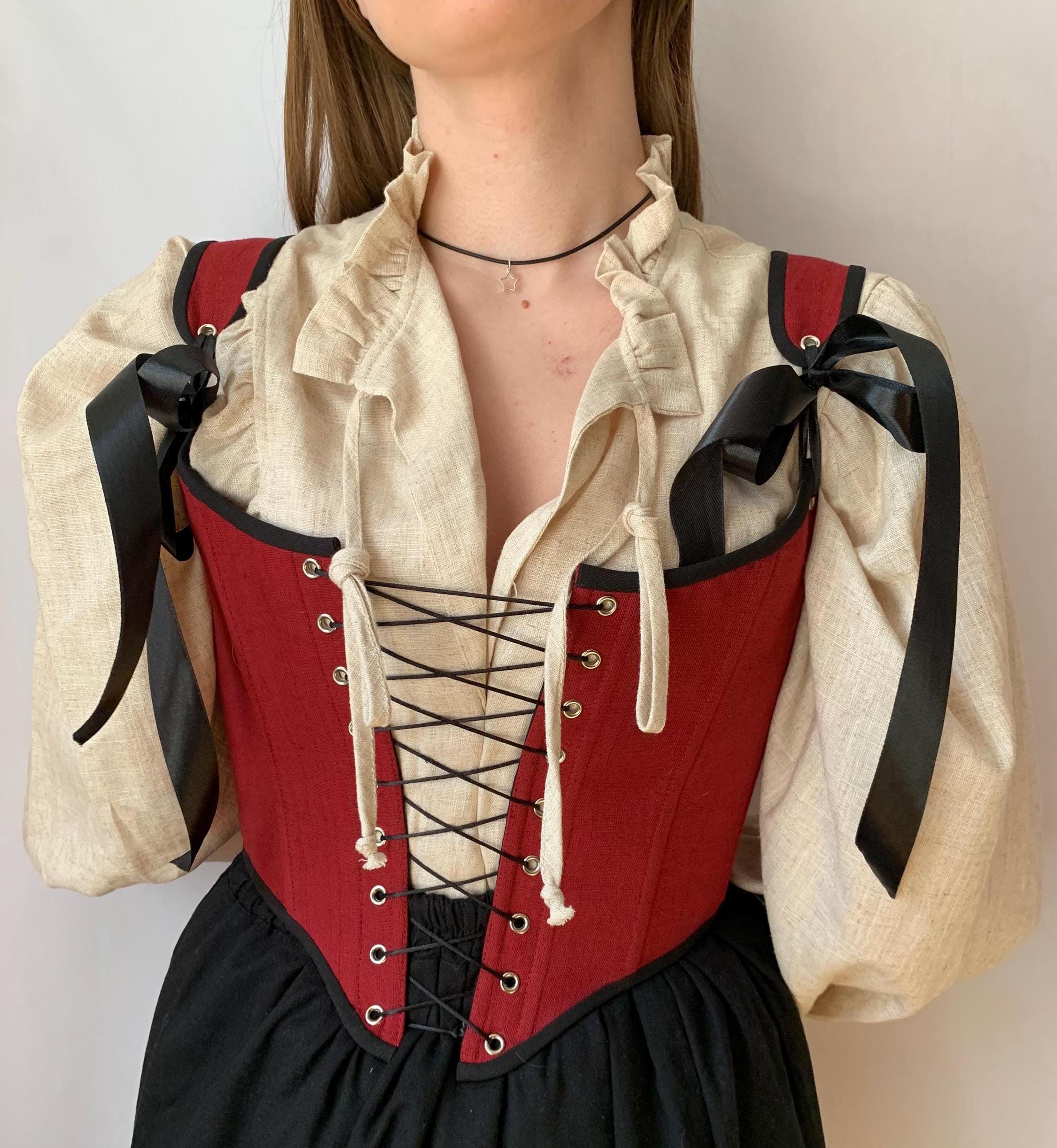 Black & Red Overbust Victorian Stays, Reversible Linen Corset ...