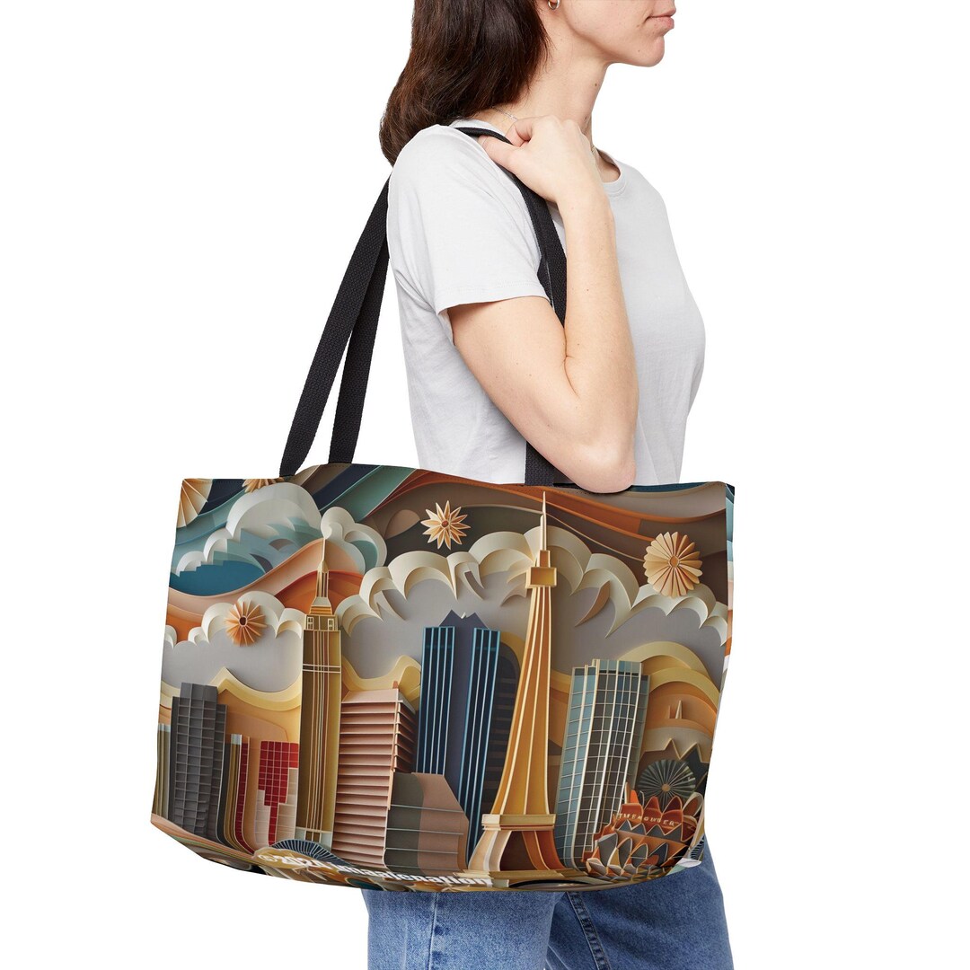 Large Tote Bag With Paper Quilled Art of City Skyline Weekender Bag for ...