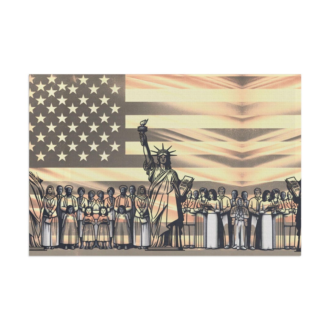 US Flag Vintage Style American Flag in Sepiia Statue of Liberty One-of ...