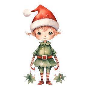 Christmas Elves Watercolor Clipart Bundle 10 PNG Elf Images, Instant ...