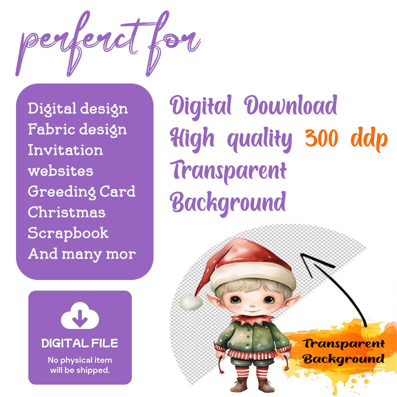 Christmas Elves Watercolor Clipart Bundle 10 PNG Elf Images, Instant ...