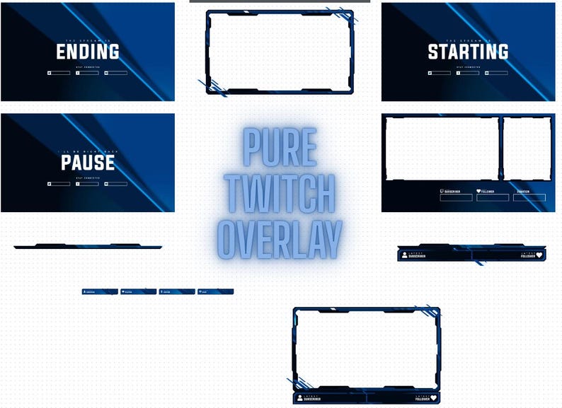 Twitch Overlay Pack Animated Pure Blue Streaming Stripes Theme Animated ...