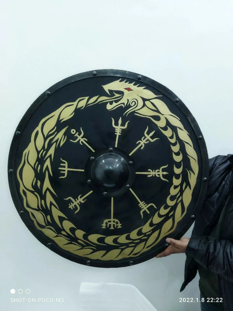 Custom Valhalla Viking Shield, Medieval Carved Wooden Round Viking ...