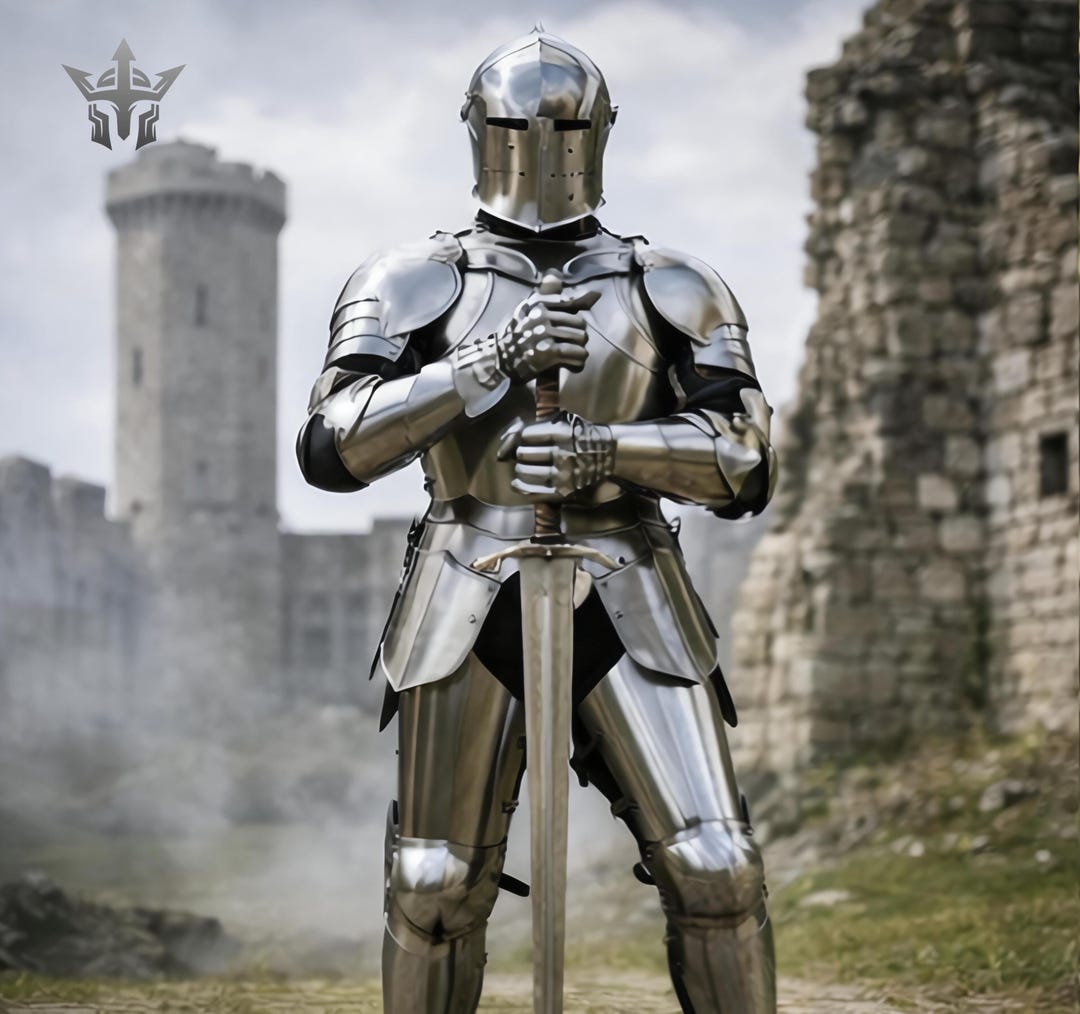 Handmade 18 Gauge Steel Knight Armor Full Set – Medieval Barbuta Style ...