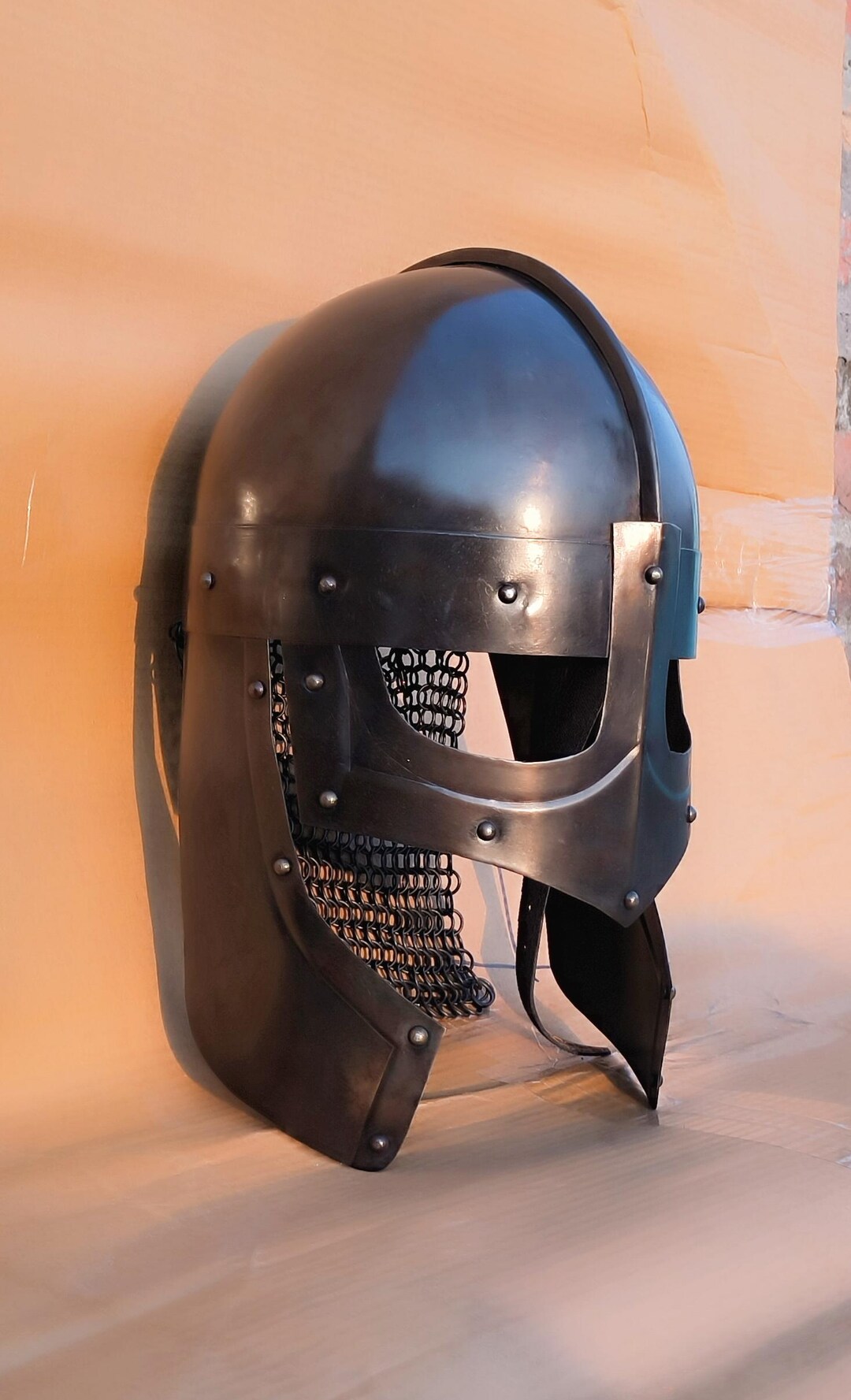 Medieval Knight Viking Helmet With Chainmail Mild Steel Armor .hand ...
