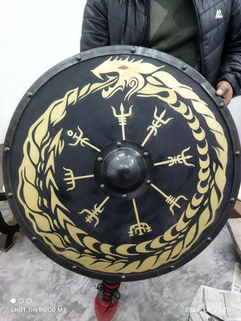 Custom Valhalla Viking Shield, Medieval Carved Wooden Round Viking ...