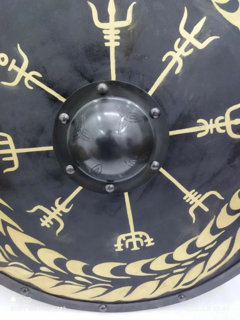 Custom Valhalla Viking Shield, Medieval Carved Wooden Round Viking ...