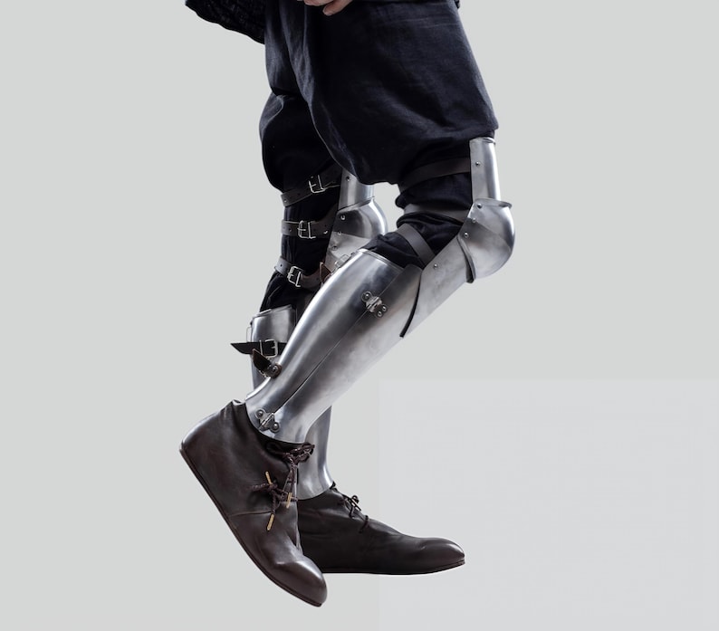 Medieval Knight Leg Greaves With Knee Caps – Polished Steel Armor for ...