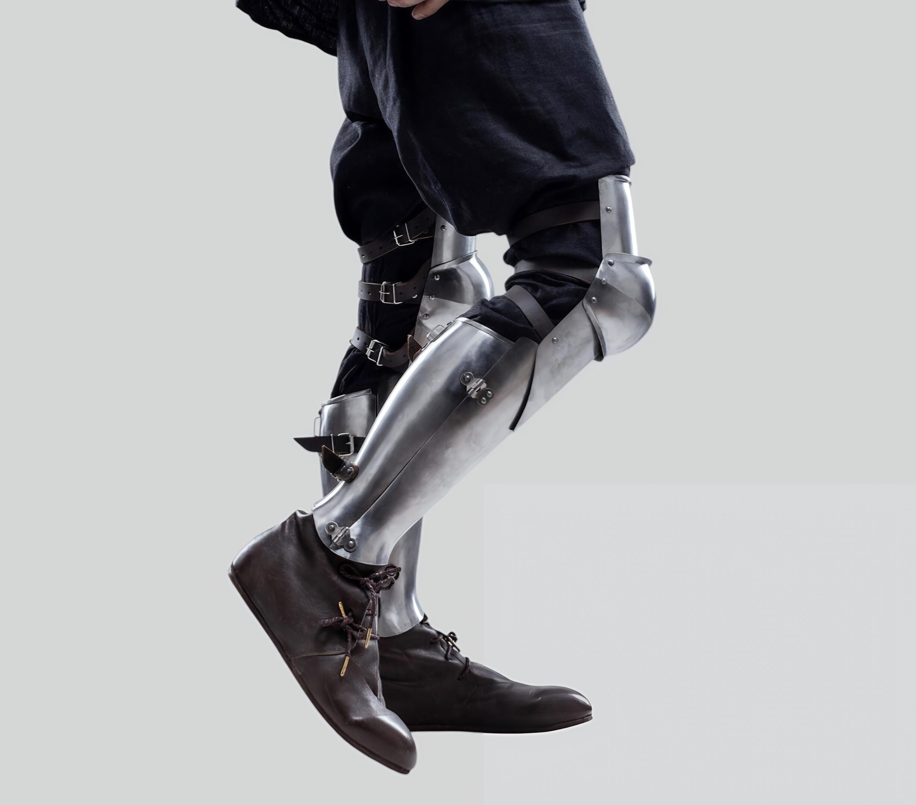 Medieval Knight Leg Greaves With Knee Caps – Polished Steel Armor for ...