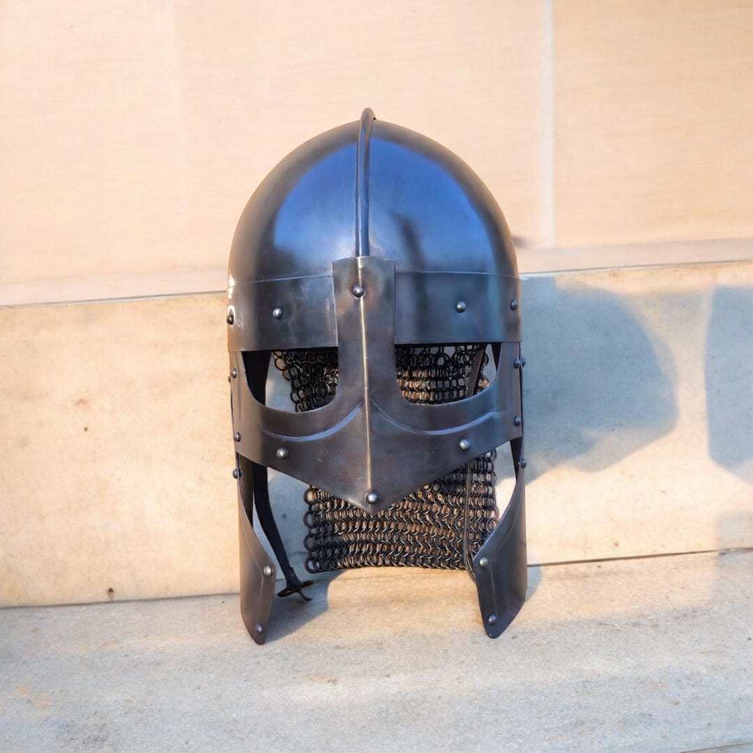 Medieval Knight Viking Helmet With Chainmail Mild Steel Armor .hand ...