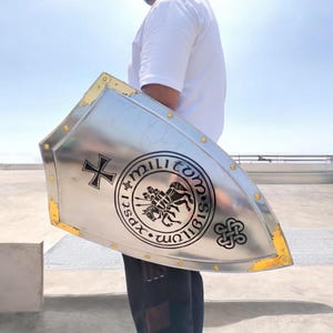 Medieval Templar Crusader Knight Shield, Handcrafted Steel & Brass With ...