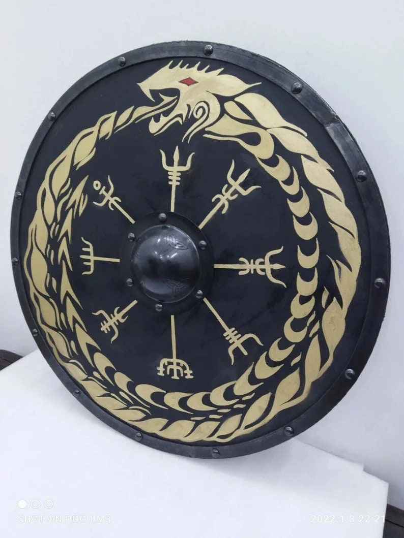 Custom Valhalla Viking Shield, Medieval Carved Wooden Round Viking ...