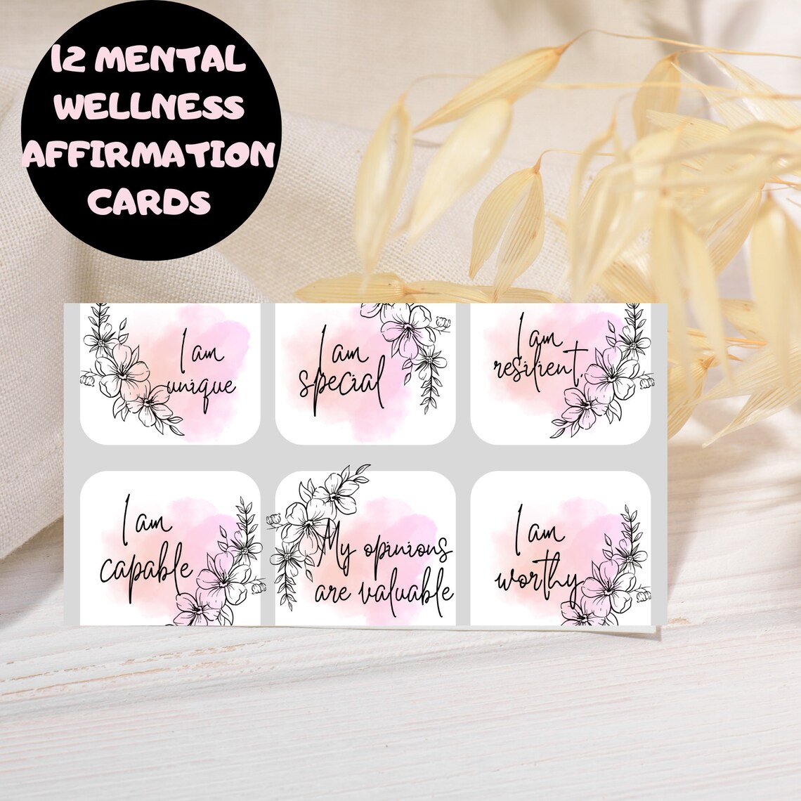 EDITABLE Mental Wellness Affirmation Cards Template Affirmation Anxiety ...