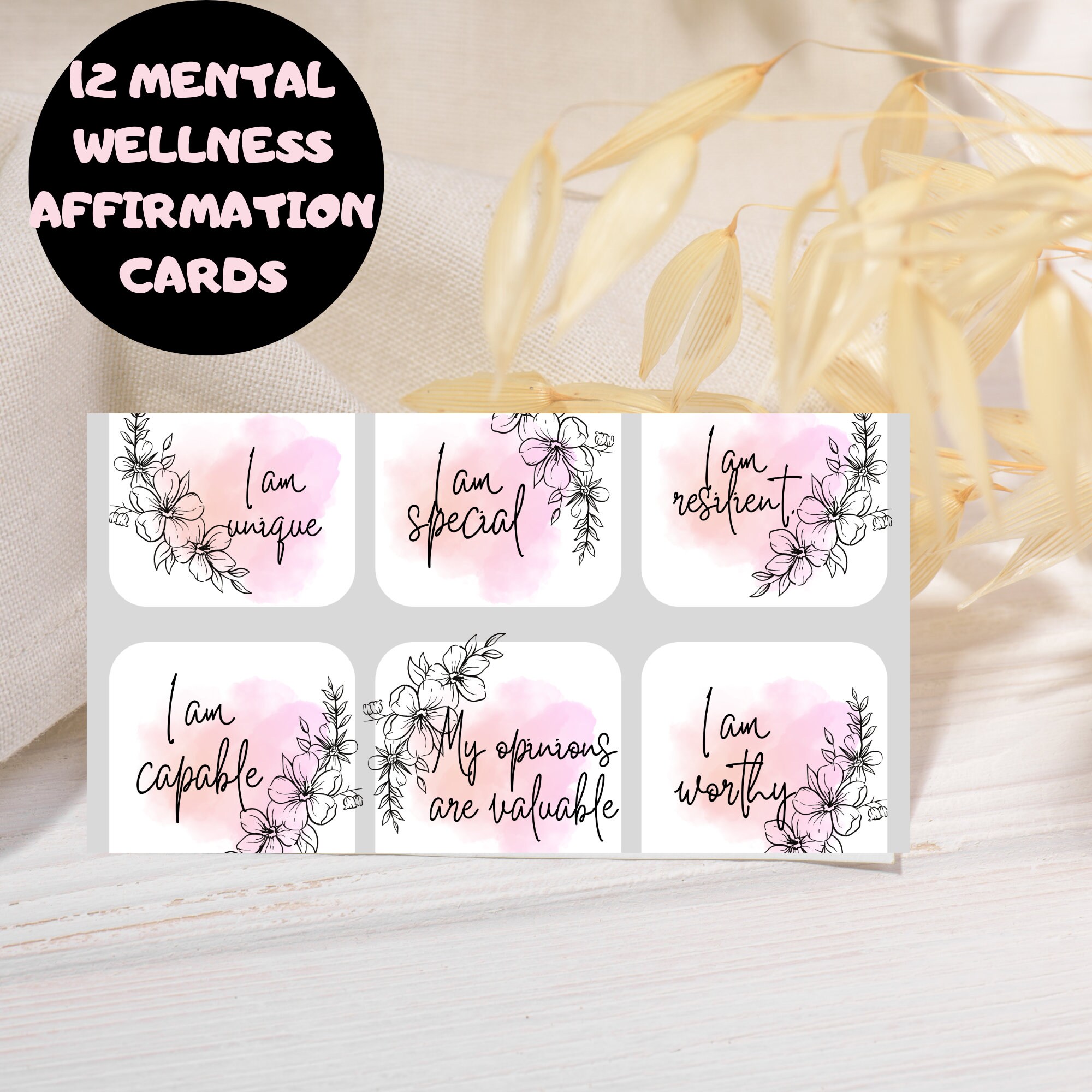 EDITABLE Mental Wellness Affirmation Cards Template Affirmation Anxiety ...