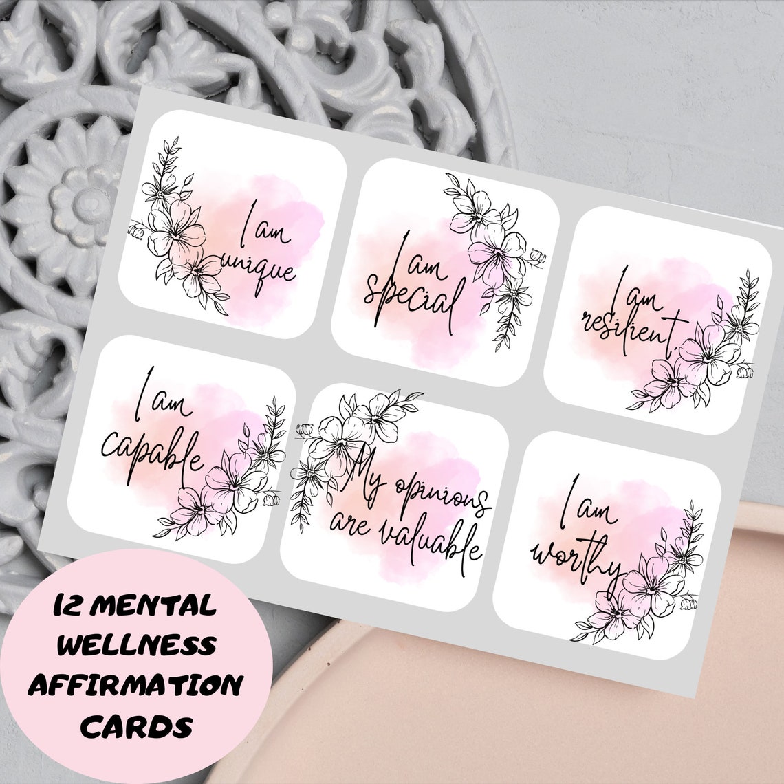 EDITABLE Mental Wellness Affirmation Cards Template Affirmation Anxiety ...