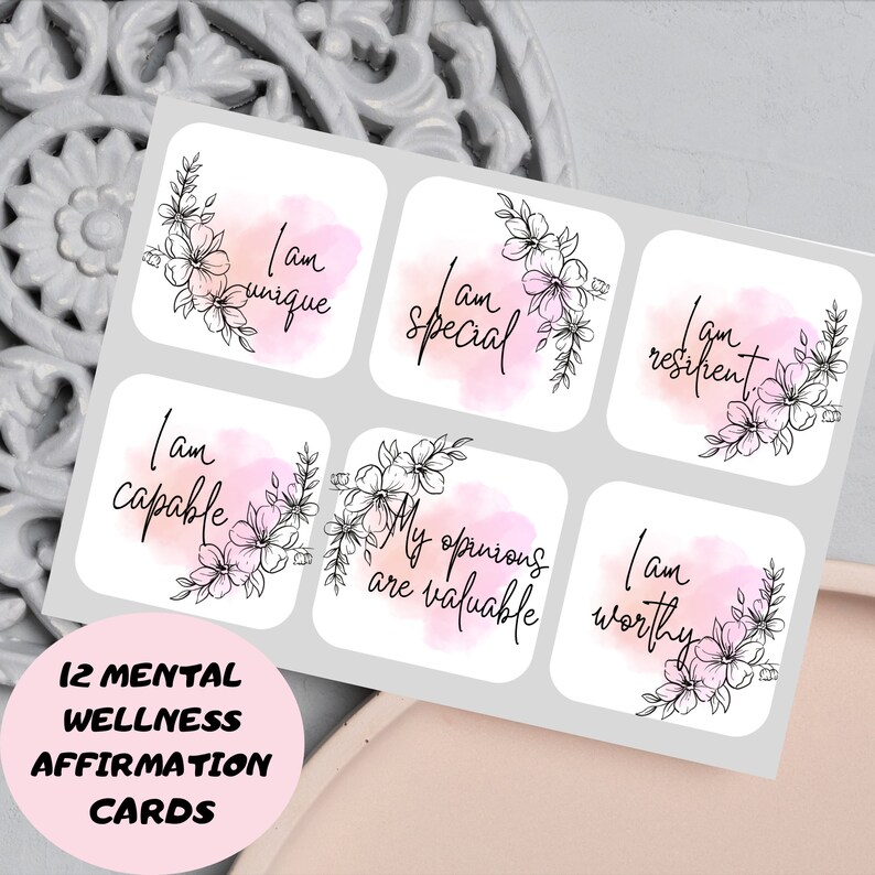 EDITABLE Mental Wellness Affirmation Cards Template Affirmation Anxiety ...