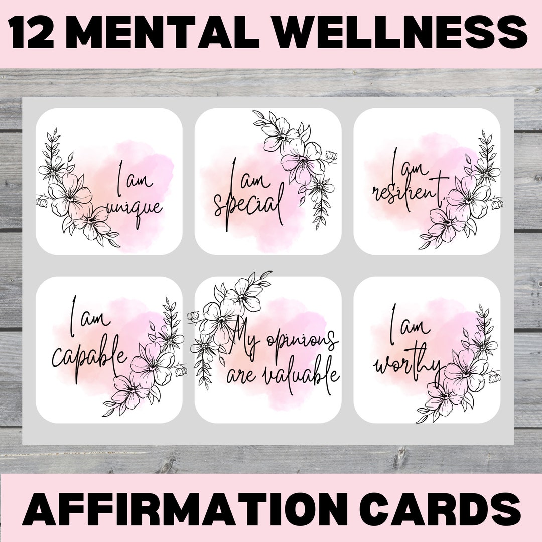 EDITABLE Mental Wellness Affirmation Cards Template Affirmation Anxiety ...