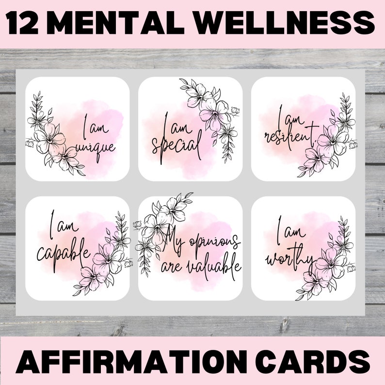 EDITABLE Mental Wellness Affirmation Cards Template - Etsy