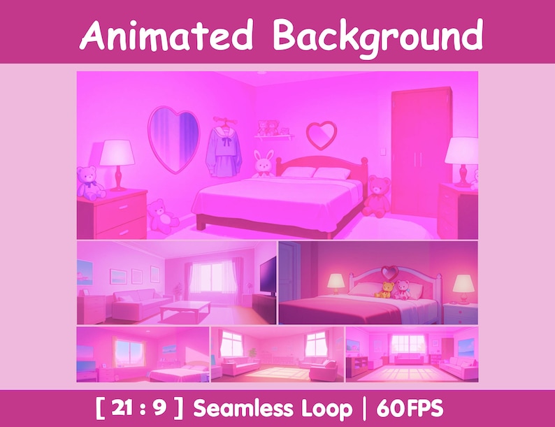 Animated Virtual Background 6 Pink Room Kawaii for Vtuber, Twitch ...