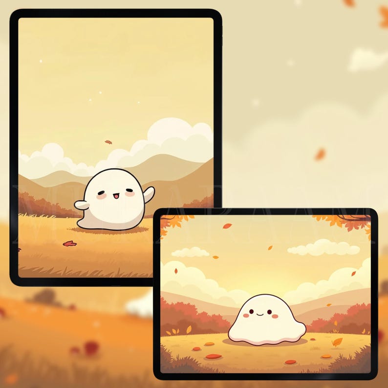 Cute Ghosts Autumn Wallpaper, Cozy Lofi Aesthetic (digital Download) - Etsy