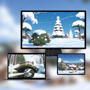 Ghibli Christmas Winter Wallpaper: Anime Landscapes (30 JPG Digital ...