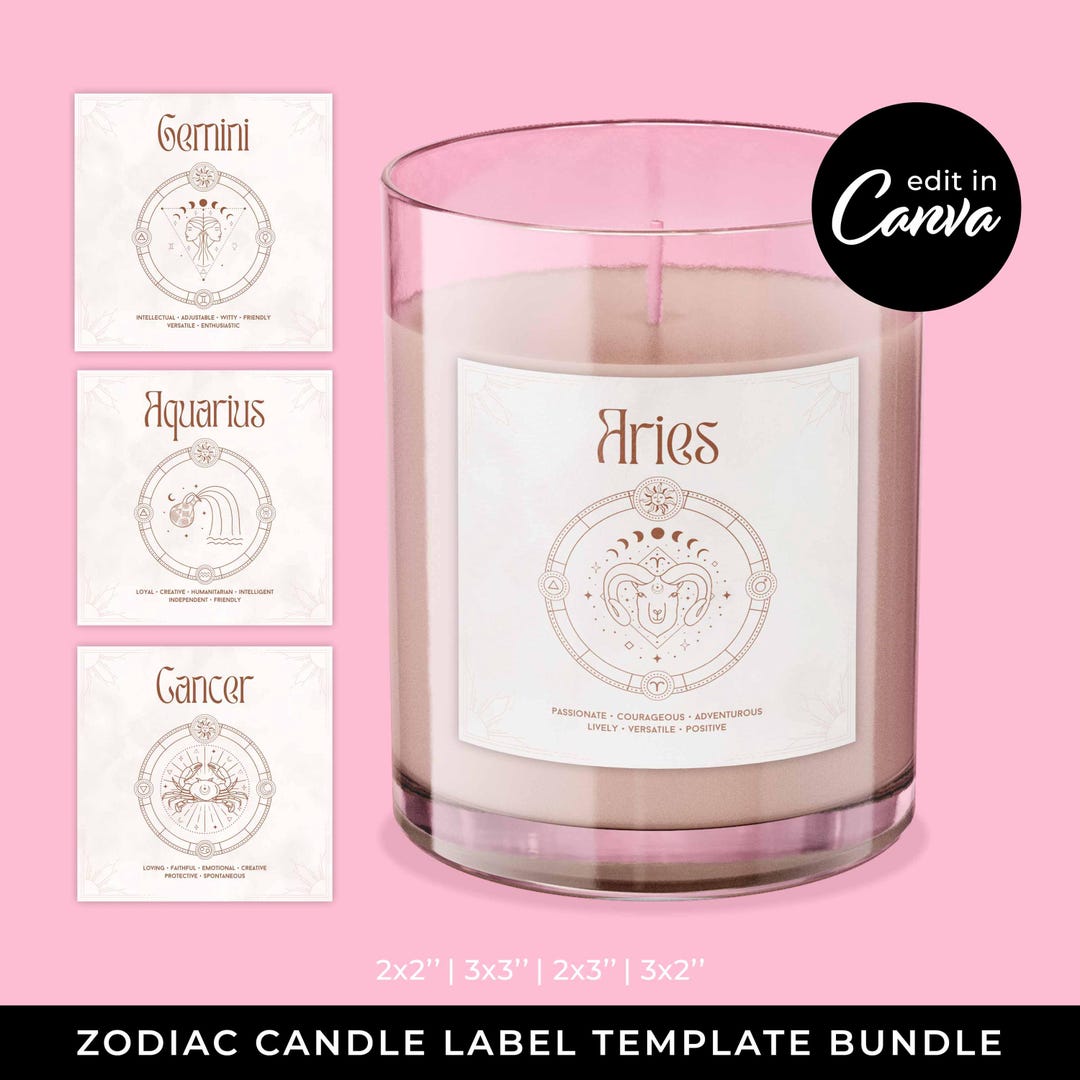 Zodiac Candle Label Template Bundle - Easy to Edit Canva Template ...