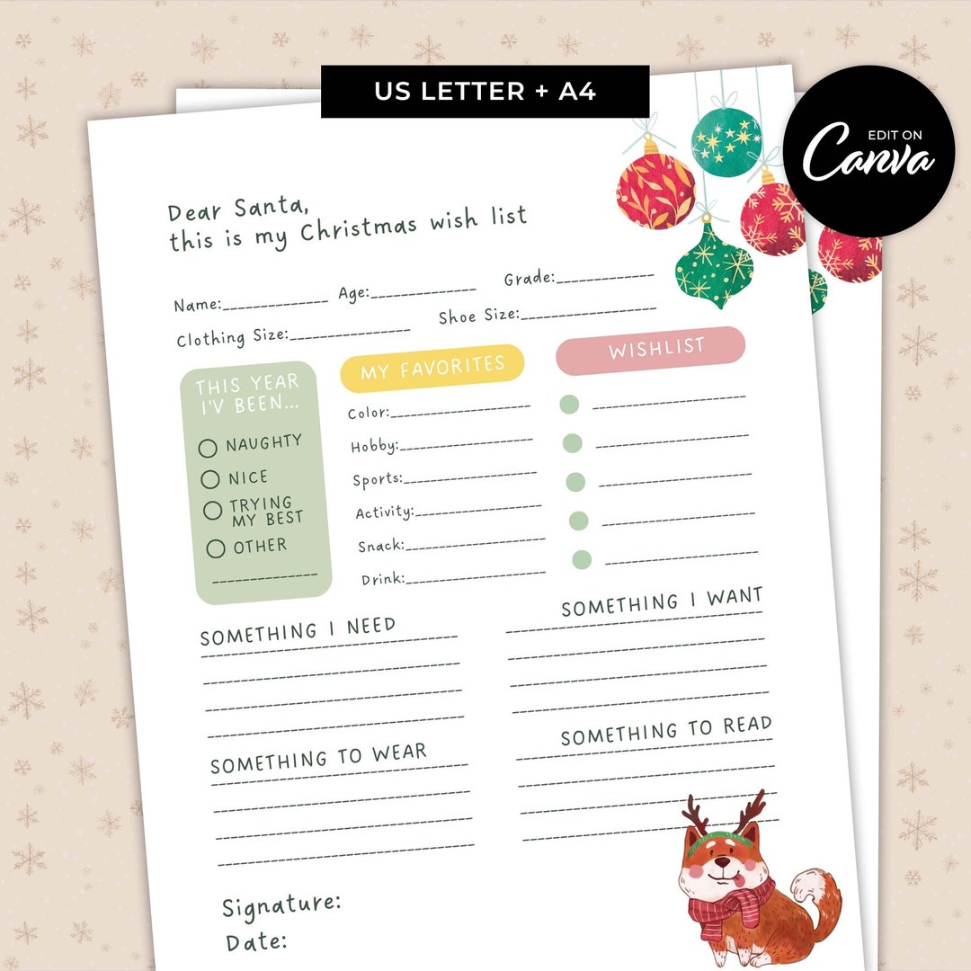Christmas Wishlist Santa Claus Letter Template - Easy to Edit Canva ...