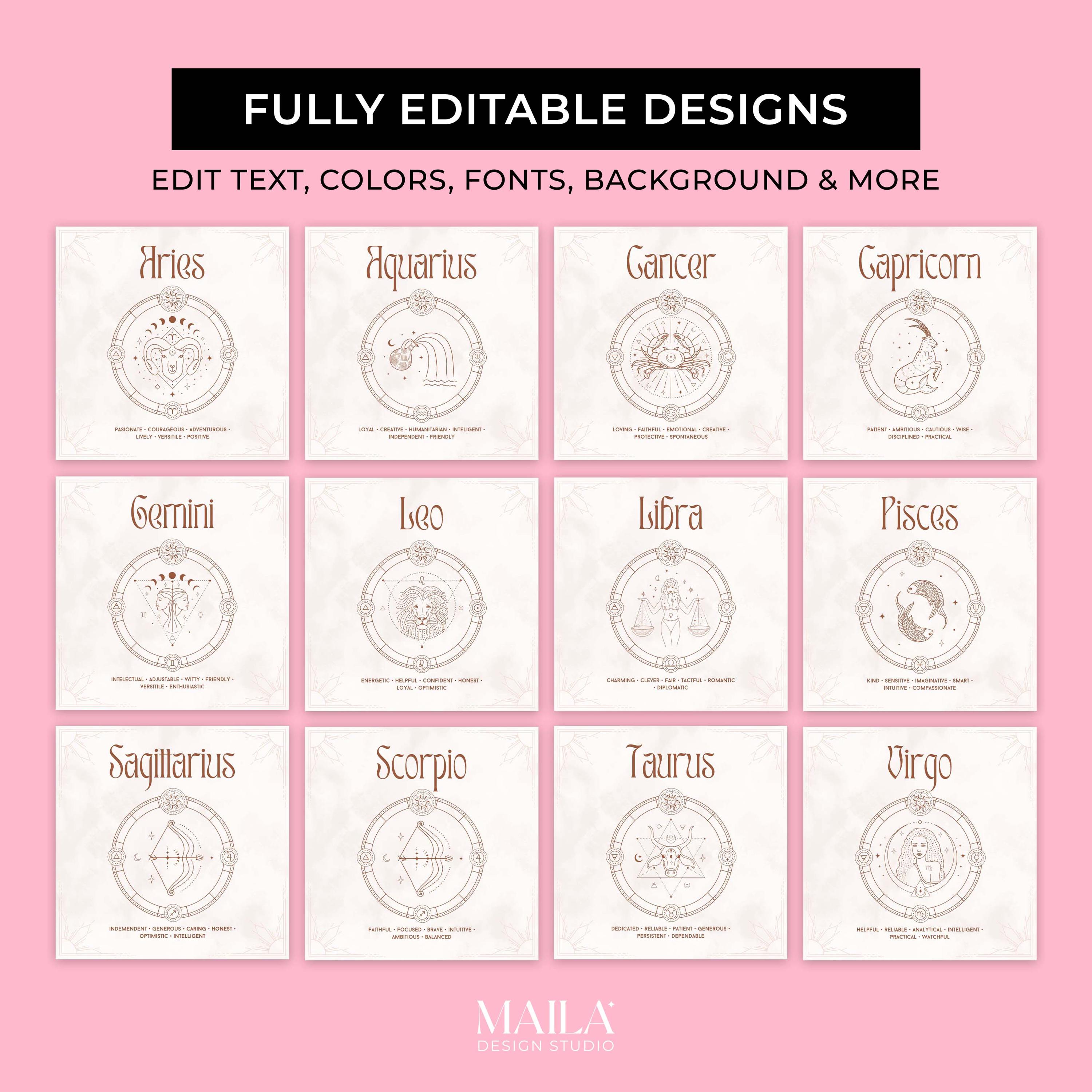 Zodiac Candle Label Template Bundle - Easy to Edit Canva Template ...