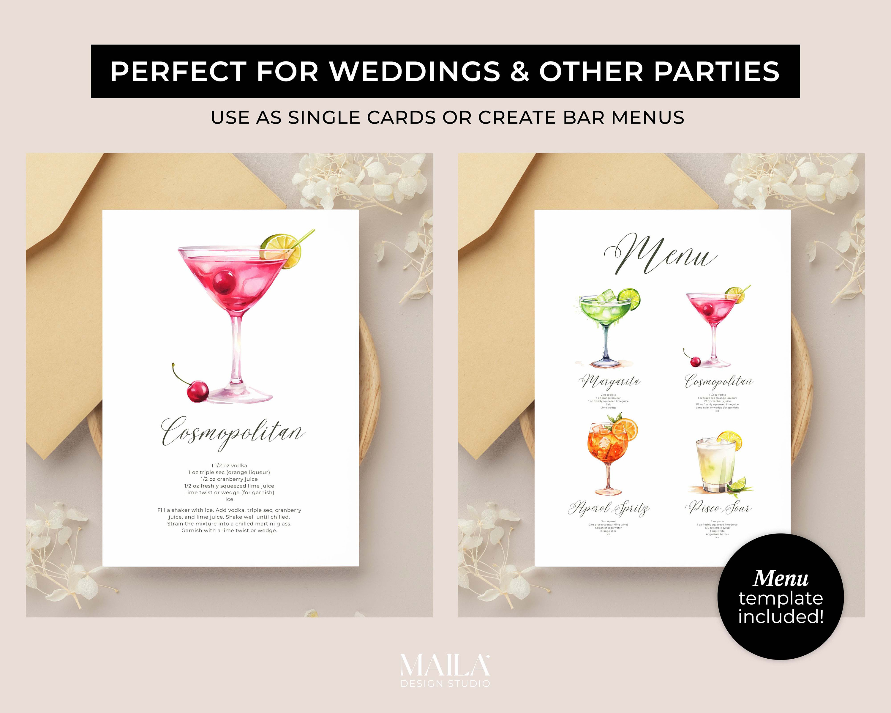 Cocktail Recipe Cards Easy to Edit Canva Templates Editable Printable ...