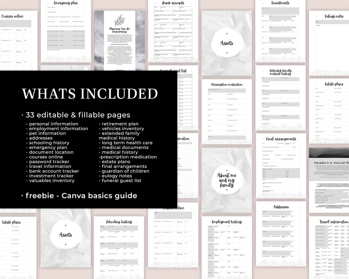 End of Life Planner - Editable Fillable Printable What If Emergency ...