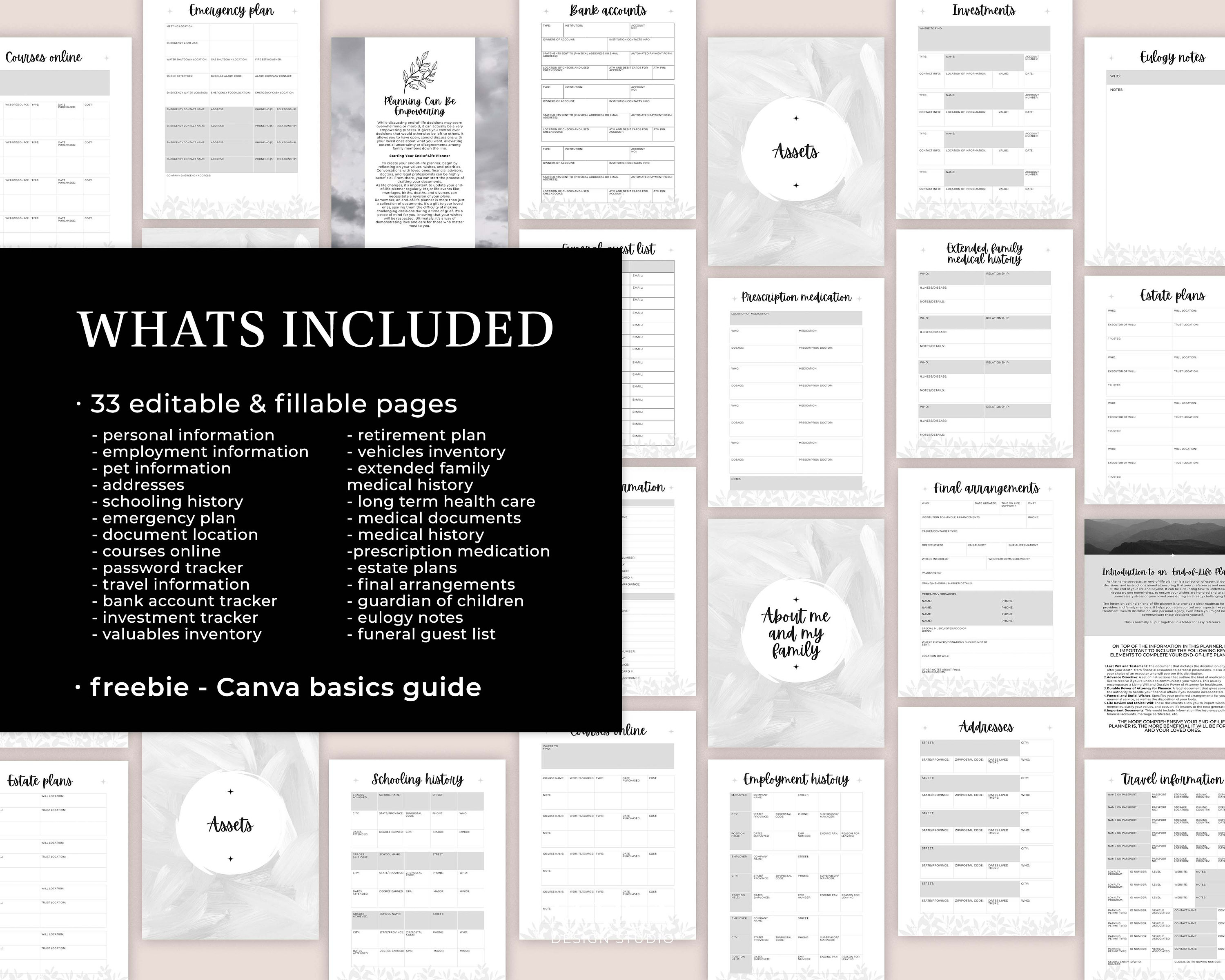 End of Life Planner - Editable Fillable Printable What If Emergency ...