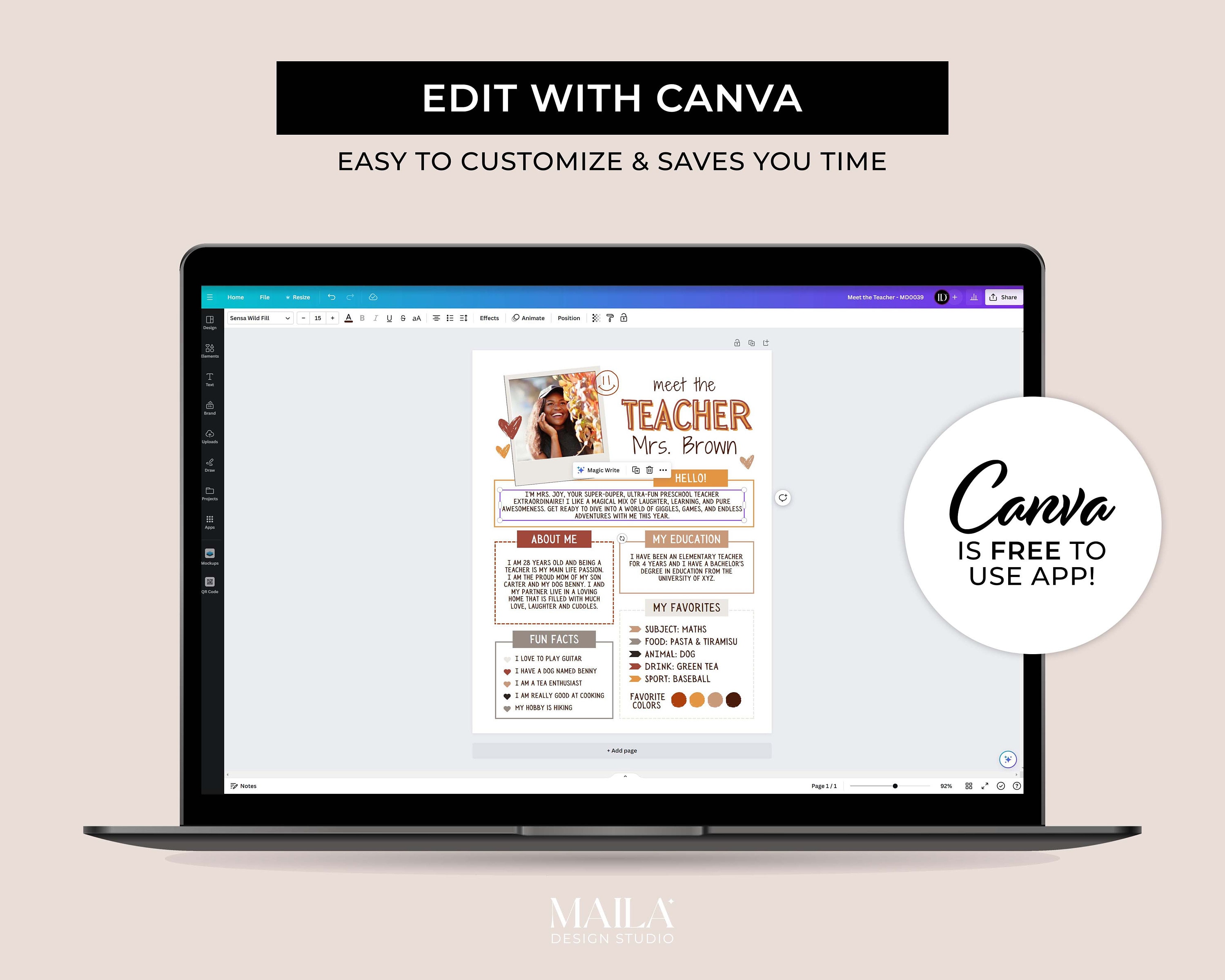 Plantilla Conozca a la Maestra - Plantilla Canva fácil de editar ...